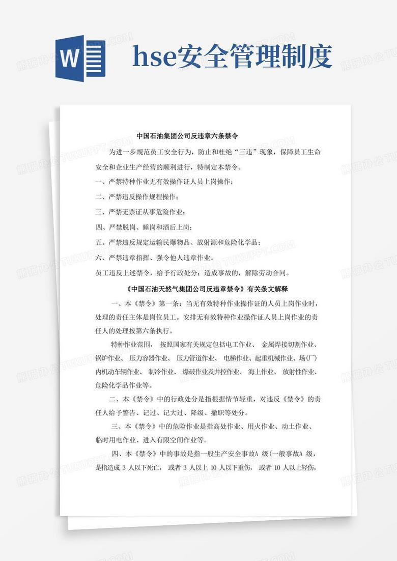 集团公司安全管理制度六条禁令、hse管理原则word模板下载编号qmdppgoz熊猫办公
