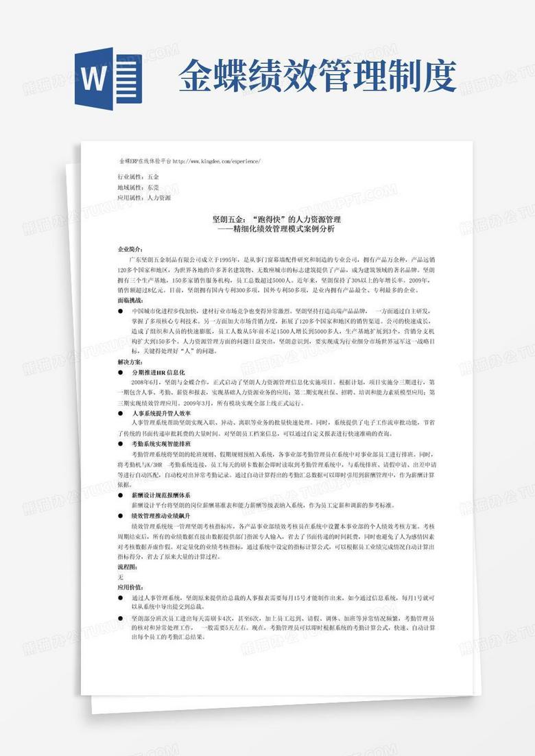 【金蝶erp案例】坚朗五金：“跑得快”的人力资源管理——精细化绩效管理模式案例分析word模板下载 编号qdvwpbop 熊猫办公
