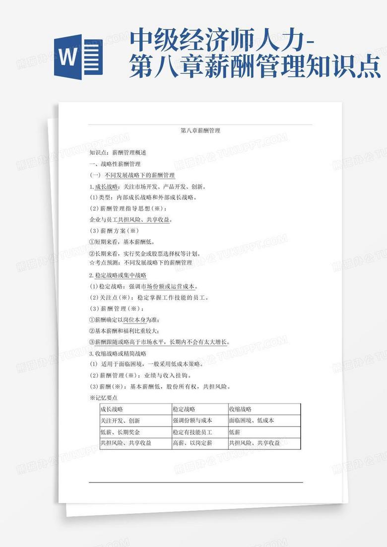 中级经济师人力 第八章薪酬管理知识点word模板下载编号qkpdremo熊猫办公