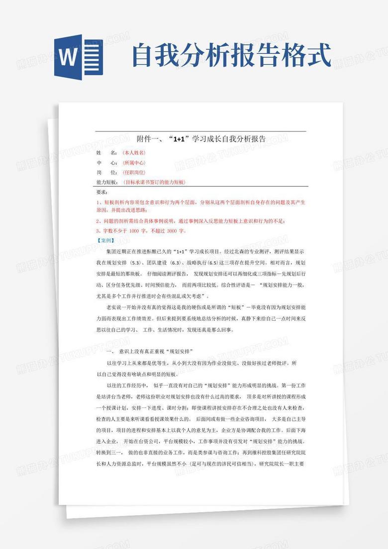 自我分析报告 Word模板下载编号lngzjkjd熊猫办公