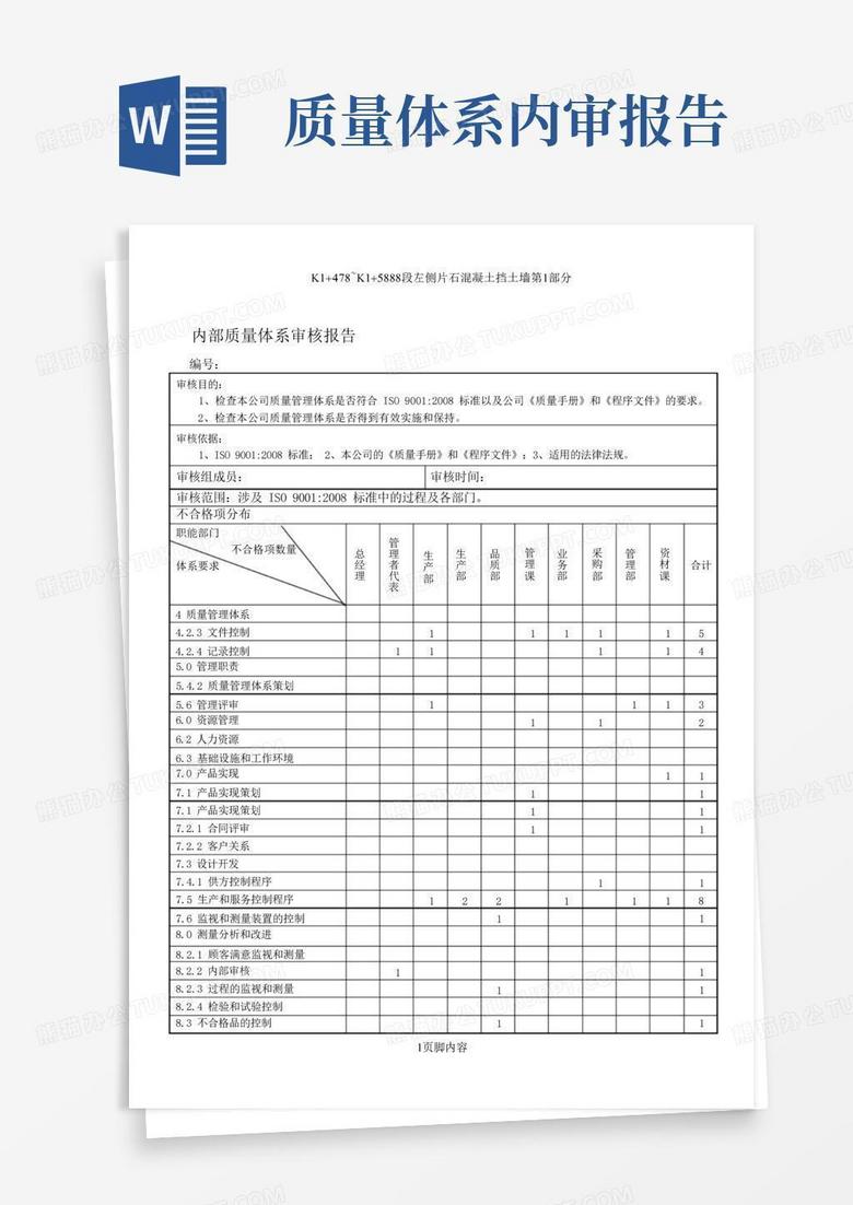 内部质量体系审核报告Word模板下载_编号qabnwayo_熊猫办公