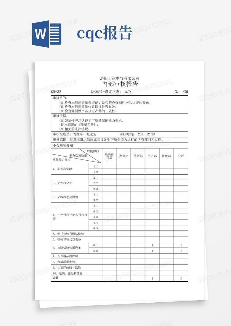 cqc内审报告Word模板下载_编号qngxnanb_熊猫办公