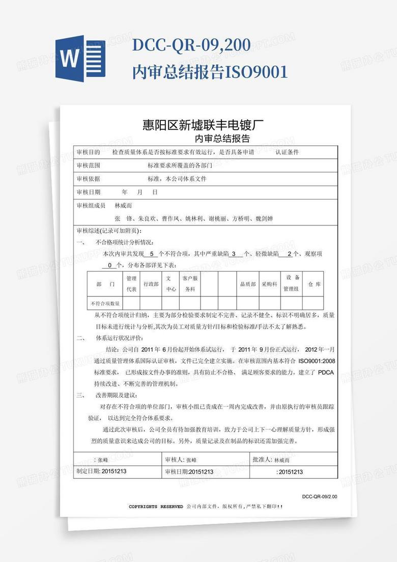 dcc-qr-09,2.00内审总结报告iso9001Word模板下载_编号lpgaybnk_熊猫办公