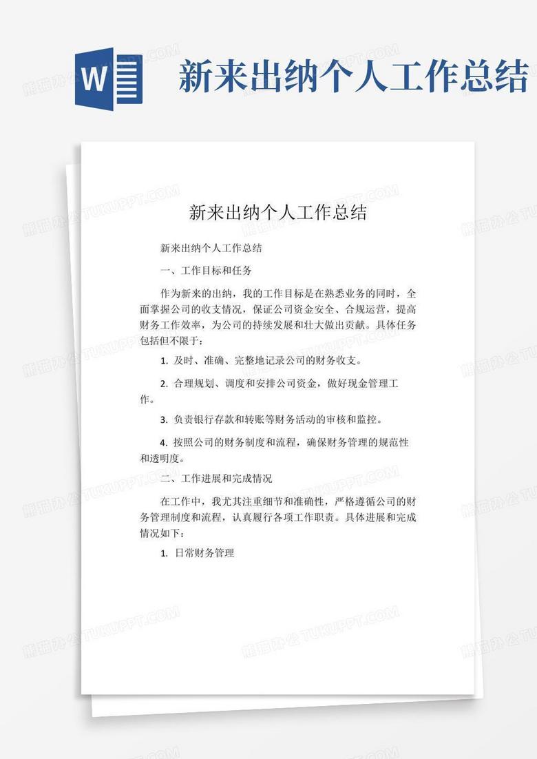 新来出纳个人工作总结Word模板下载_编号qenepdnn_熊猫办公