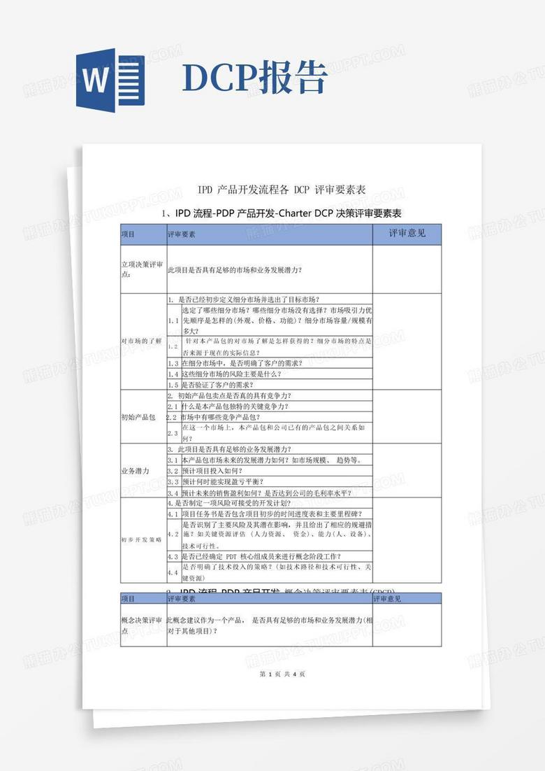 ipd-pdp产品开发各dcp评审表格各要素完整版Word模板下载_编号qzaezgar_熊猫办公