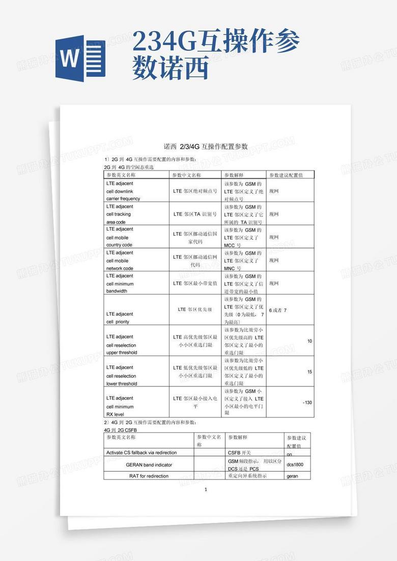 234g互操作参数诺西Word模板下载_编号qjnvepey_熊猫办公