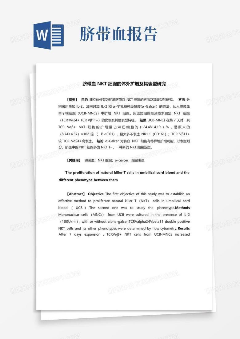 脐带血nkt细胞的体外扩增及其表型研究Word模板下载_编号qvmdwwre_熊猫办公
