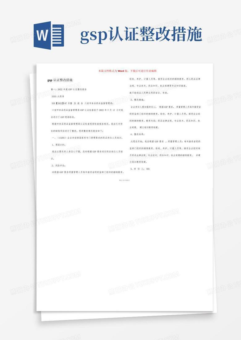 gsp认证整改措施Word模板下载_编号lkjoobax_熊猫办公