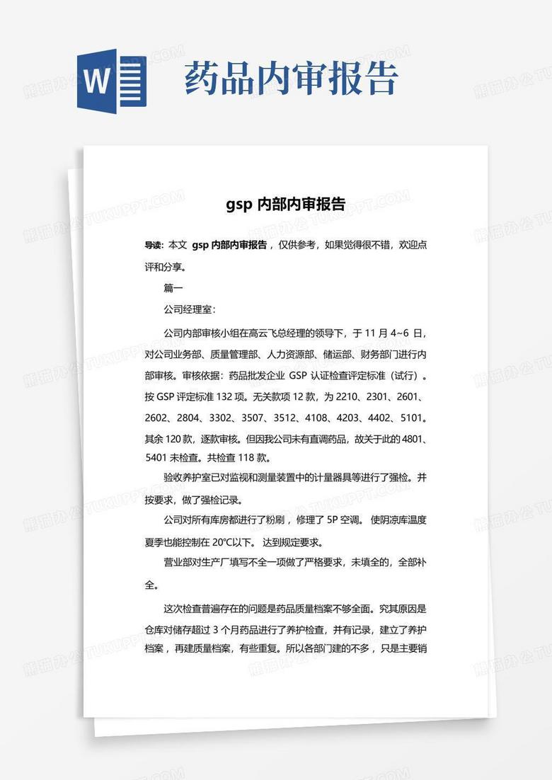 gsp内部内审报告Word模板下载_编号qgmrznzd_熊猫办公