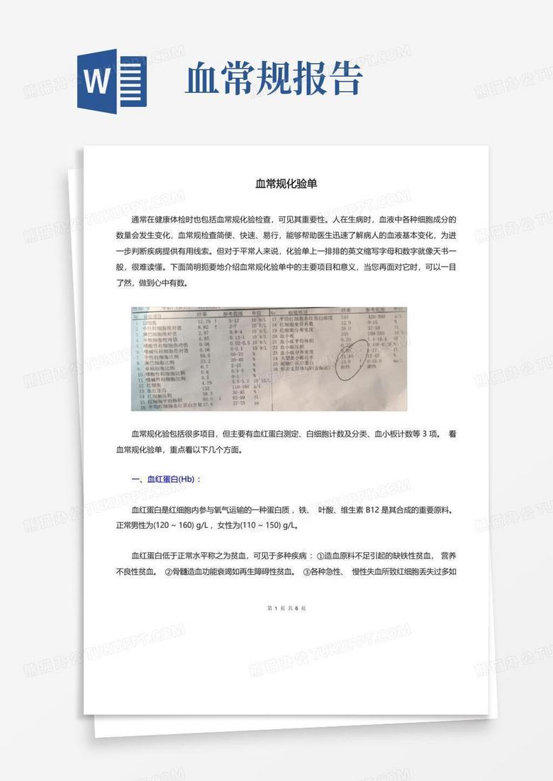 血常规化验单word模板下载编号qmonkyzn熊猫办公