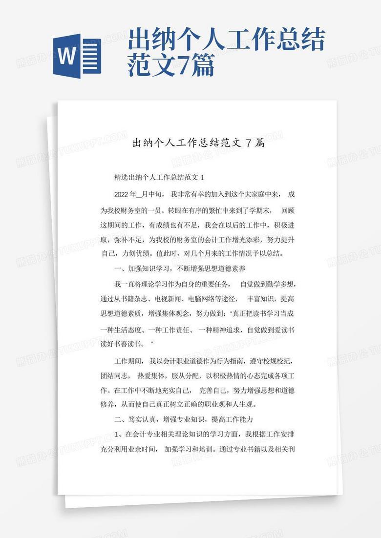 出纳个人工作总结范文7篇Word模板下载_编号qodkbyop_熊猫办公