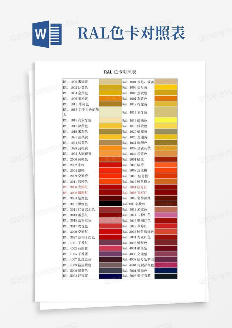ral色卡对照表Word模板下载_编号lydjgnve_熊猫办公