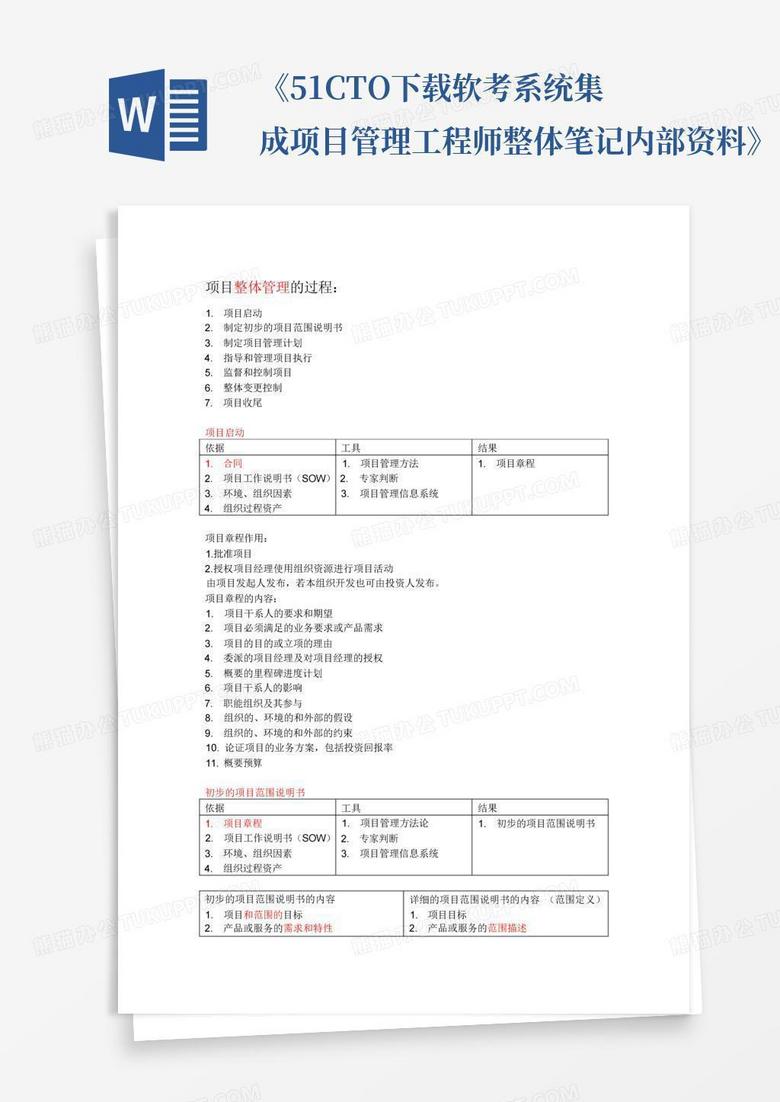 《51cto软考系统集成项目管理工程师整体笔记内部资料》Word模板下载_编号lmokeydg_熊猫办公