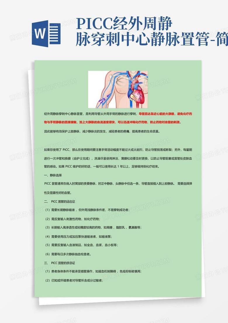 picc经外周静脉穿刺中心静脉置管-简介Word模板下载_编号qwogxzoj_熊猫办公