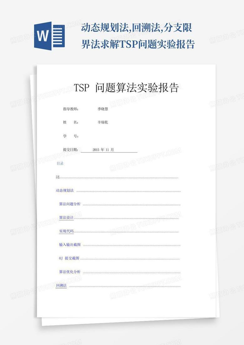 动态规划法 回溯法 分支限界法求解tsp问题实验报告word模板下载 编号qvmgayvm 熊猫办公