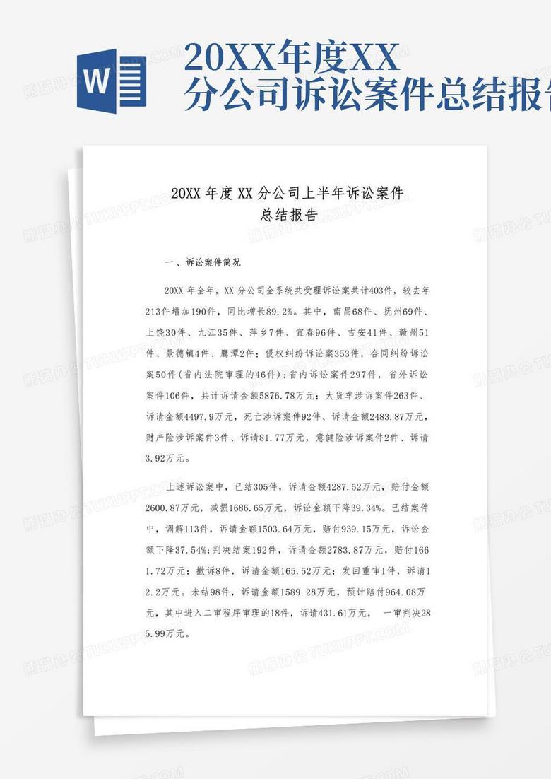 20xx年度xx分公司诉讼案件总结报告Word模板下载_编号lppkkjky_熊猫办公