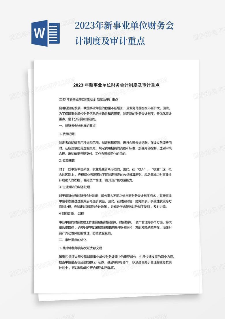 2023年新事业单位财务会计制度及审计重点word模板下载 编号qdrkapzv 熊猫办公