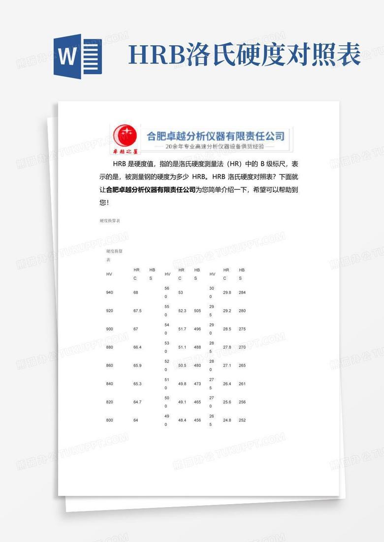Hrb洛氏硬度对照表word模板下载编号qerbrnkn熊猫办公