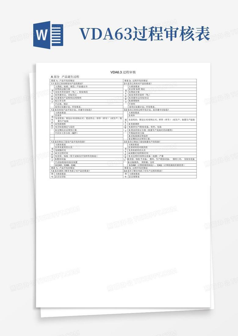 vda6.3过程审核表Word模板下载_编号lrgbbdpx_熊猫办公