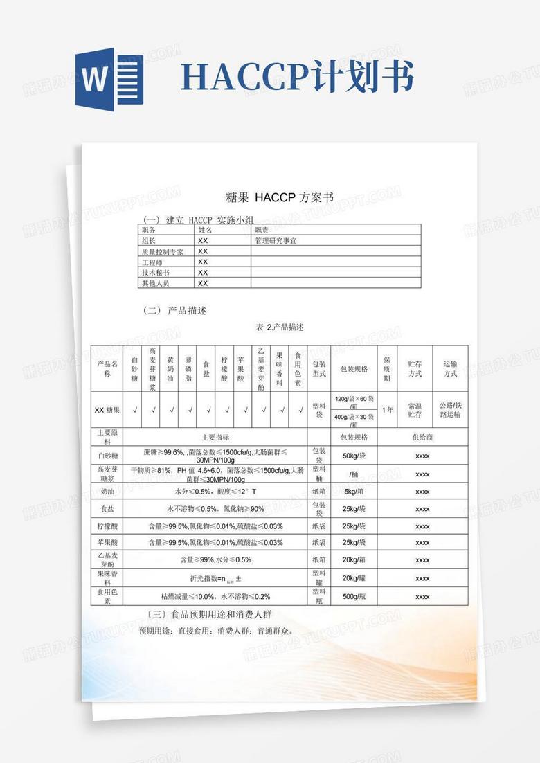 haccp计划书Word模板下载_编号qpekzaax_熊猫办公