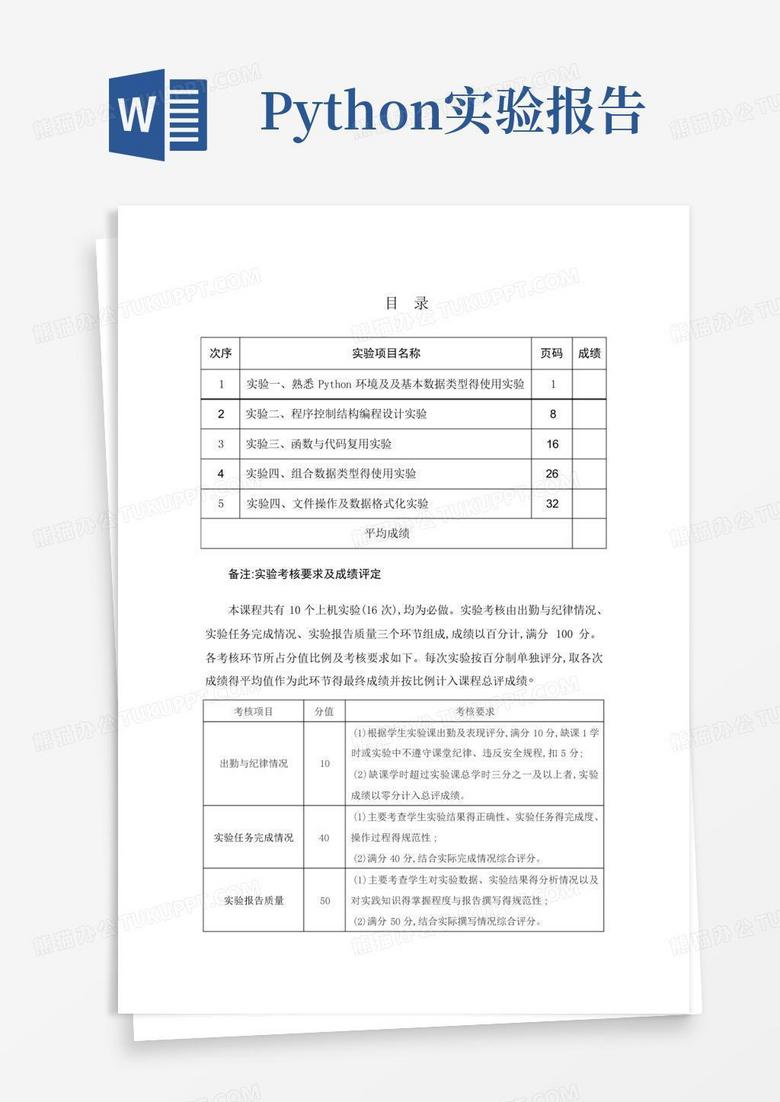 Python实验报告word模板下载编号lvvgnzpa熊猫办公 