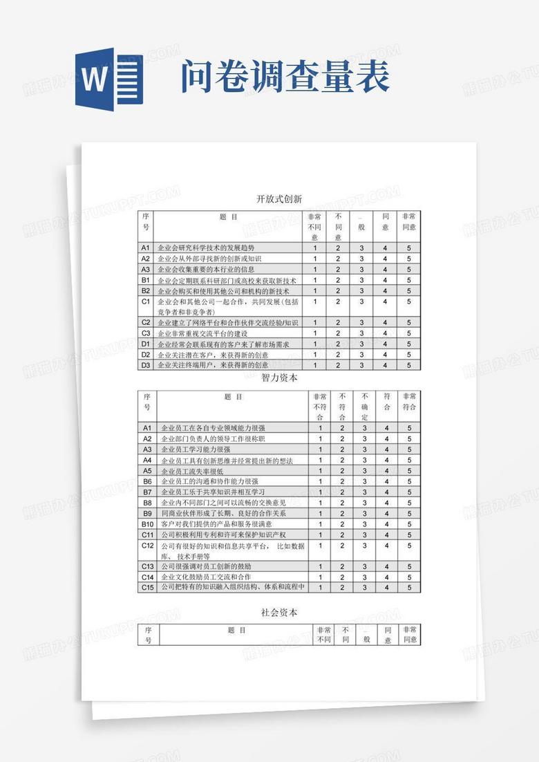 问卷调查量表word模板下载编号qawyvdkp熊猫办公