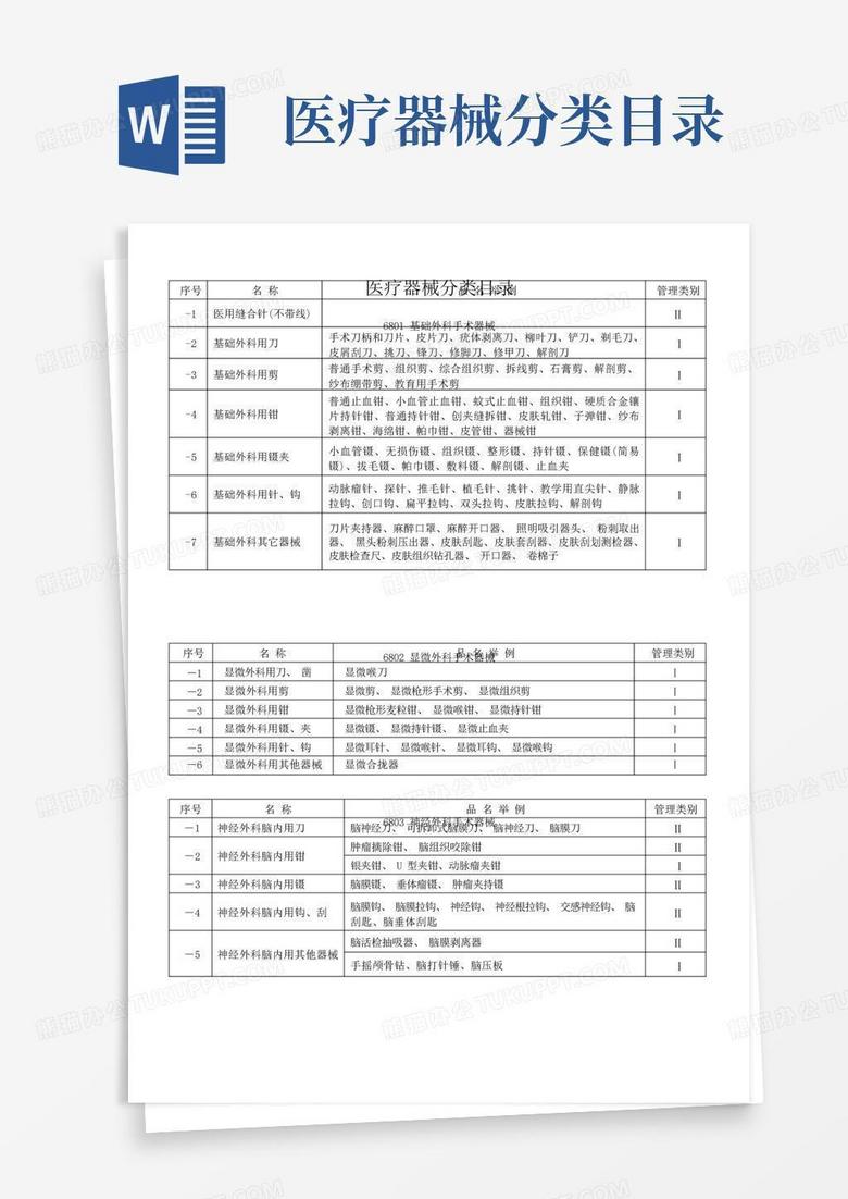 医疗器械分类目录word模板下载编号lkyrkeok熊猫办公