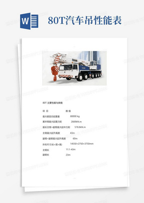 汽车吊性能参数表Word模板下载_编号qwpxnxrg_熊猫办公