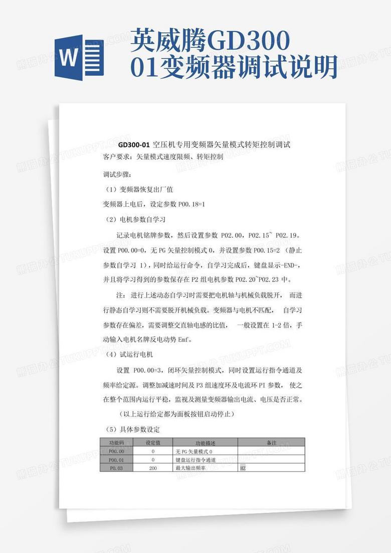 英威腾gd300-01变频器调试说明-Word模板下载_编号qwnznedg_熊猫办公