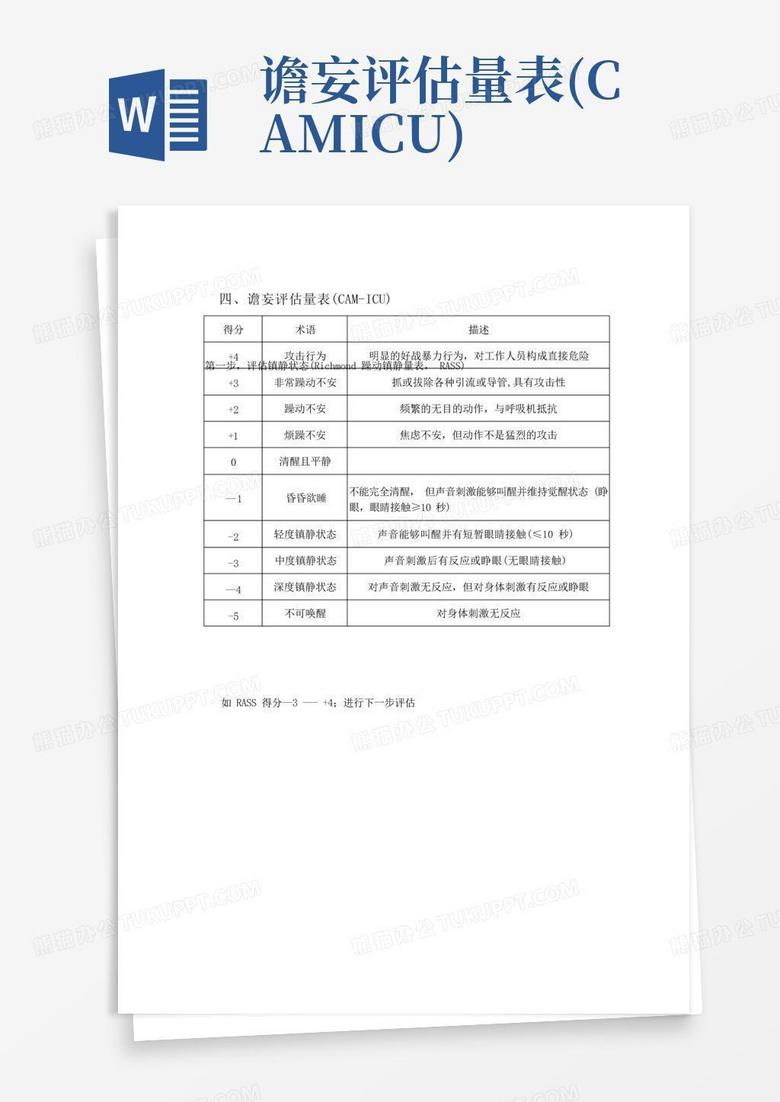 谵妄评估量表(cam-icu)-Word模板下载_编号lzjkvrow_熊猫办公