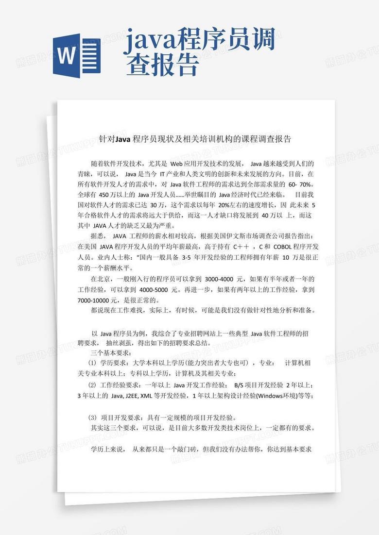 java程序员调查报告-Word模板下载_编号lazbydym_熊猫办公