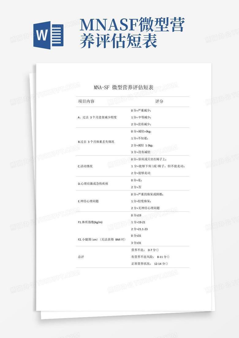mna-sf微型营养评估短表Word模板下载_编号qroeeoba_熊猫办公