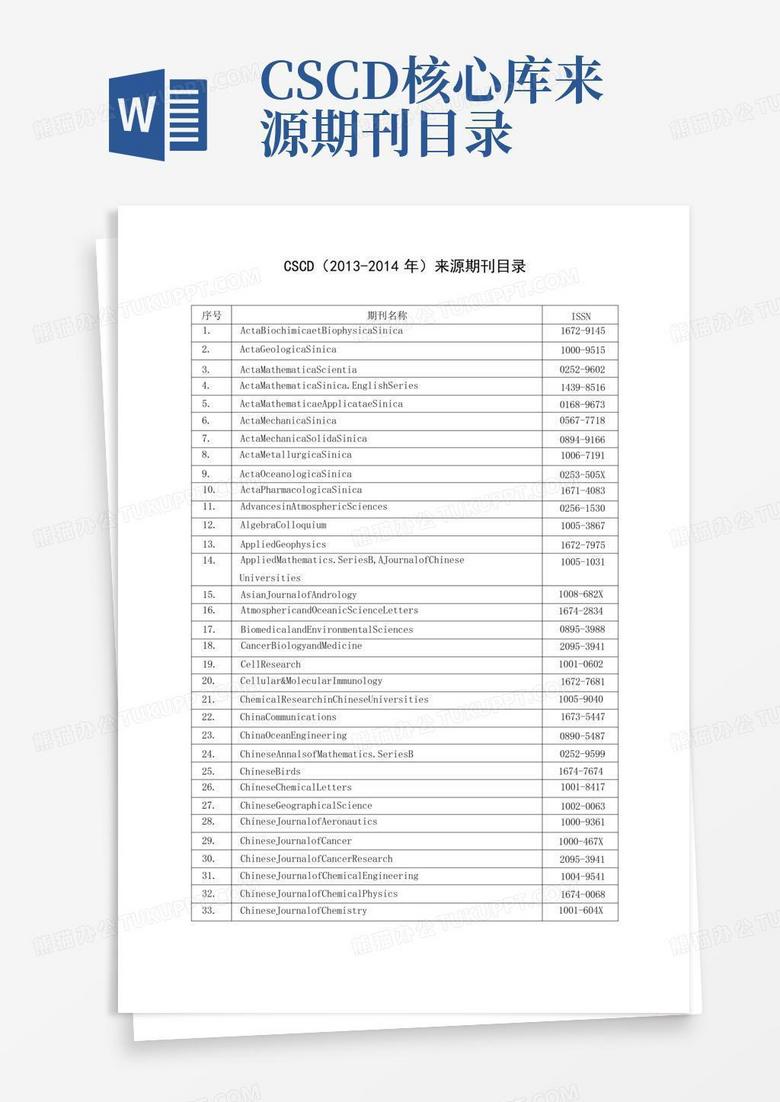 cscd核心库来源期刊目录Word模板下载_编号lvewmdmw_熊猫办公