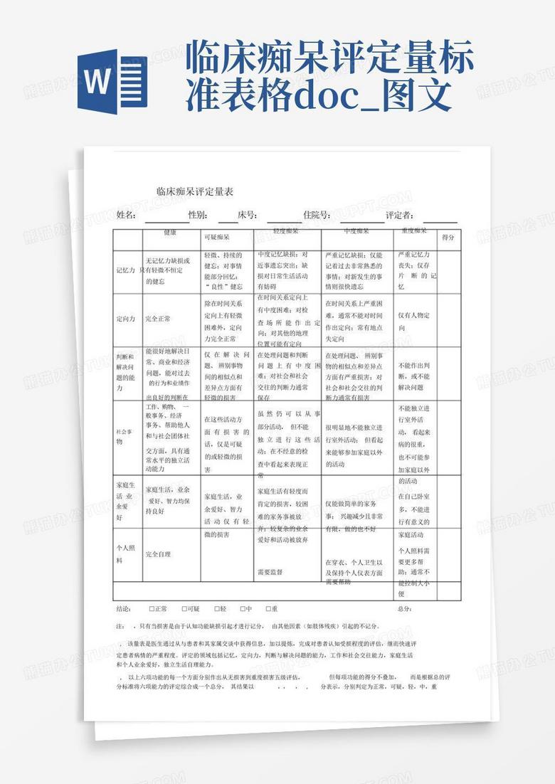临床痴呆评定量标准表格.doc_图文Word模板下载_编号lrwaandn_熊猫办公