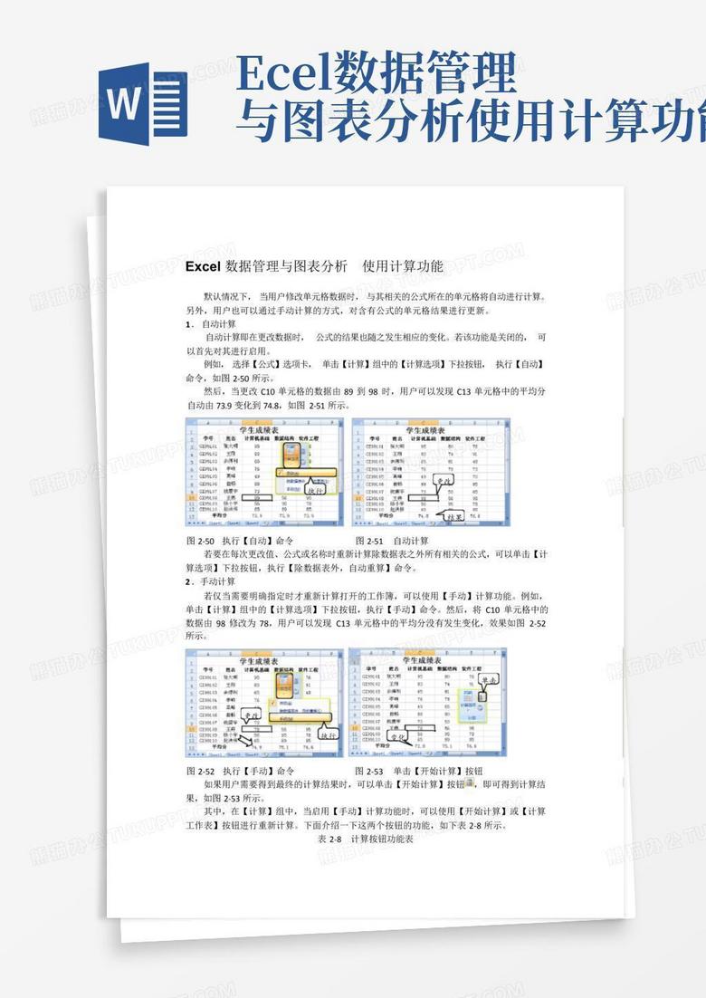 Excel数据管理与图表分析使用计算功能word模板下载编号qknedarz熊猫办公