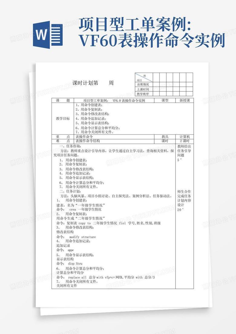 项目型工单案例:vf6.0表操作命令实例Word模板下载_编号lwegkvvr_熊猫办公