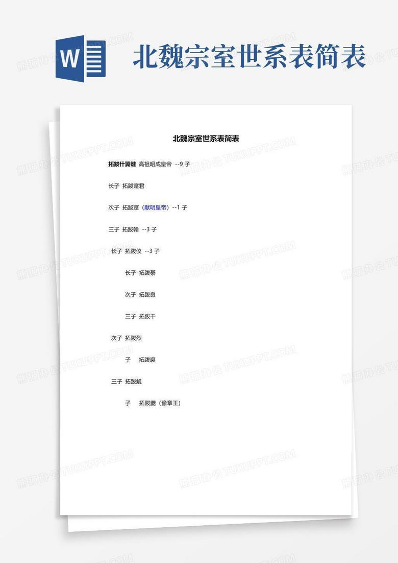 北魏宗室世系表简表word模板下载编号lkdvvovx熊猫办公
