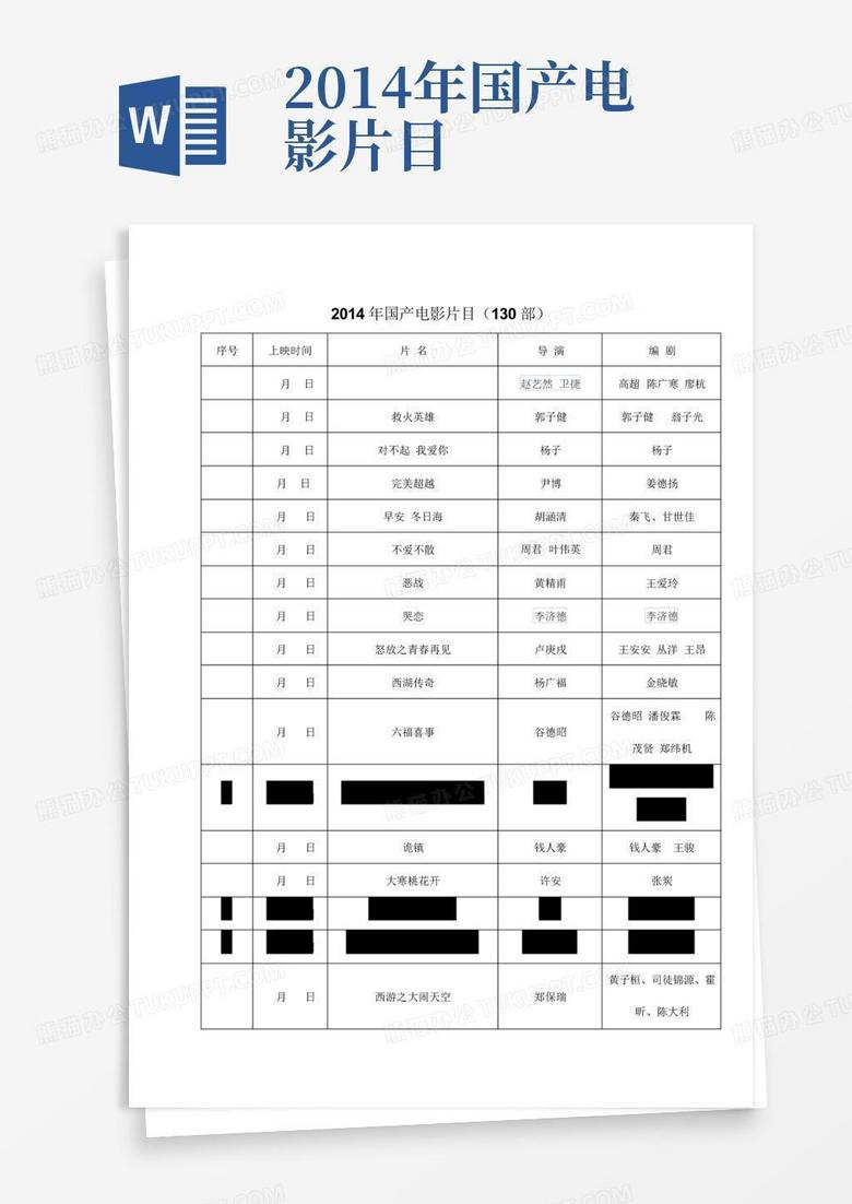 2014年国产电影片目word模板下载编号lxvvkxrr熊猫办公
