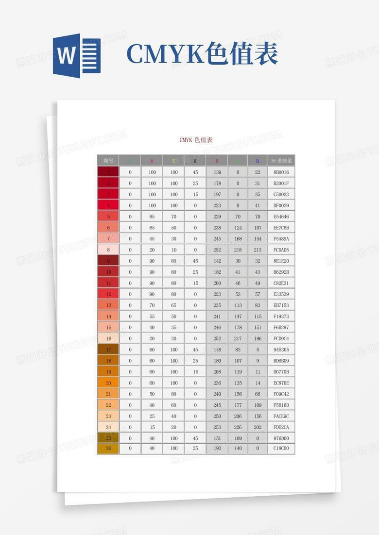 cmyk色值表Word模板下载_编号lanzodxg_熊猫办公