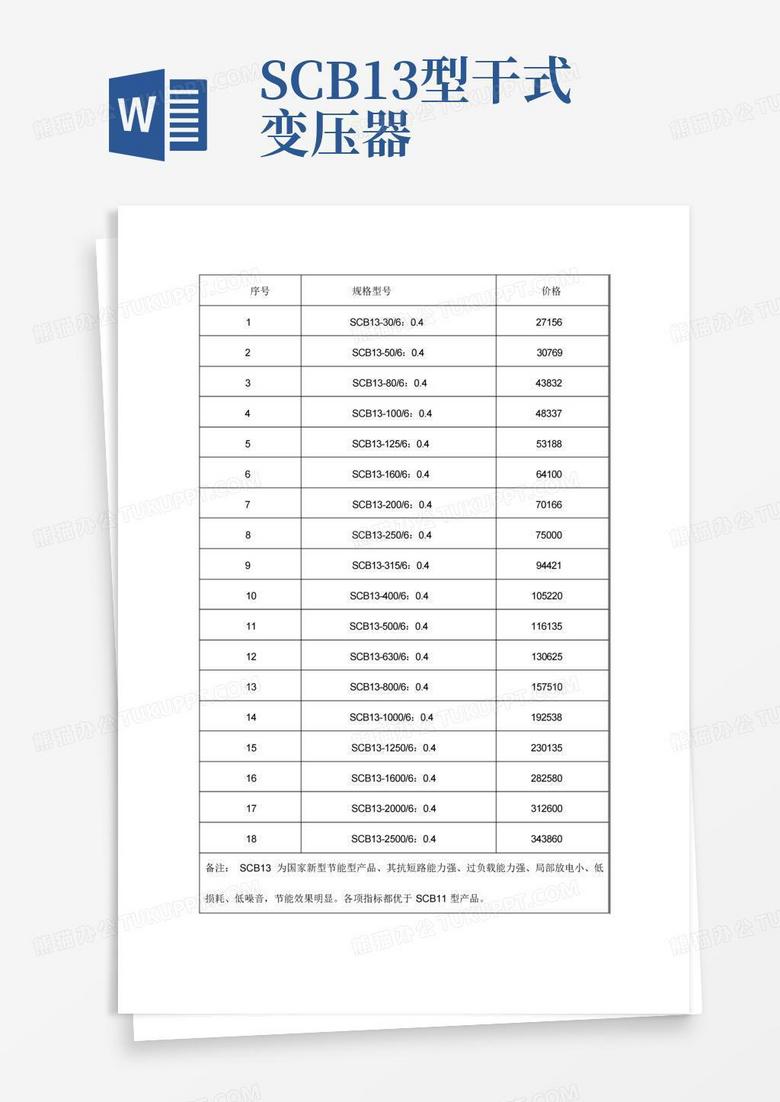 scb13型干式变压器Word模板下载_编号qpwdzorr_熊猫办公