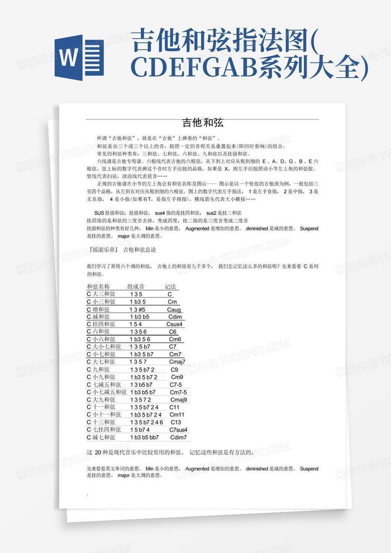 吉他和弦指法图(cdefgab系列大全)-Word模板下载_编号lnxovwvp_熊猫办公
